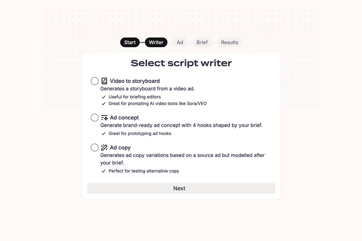 AI Scripts | Turn saved ads into concepts, copy & storyboards